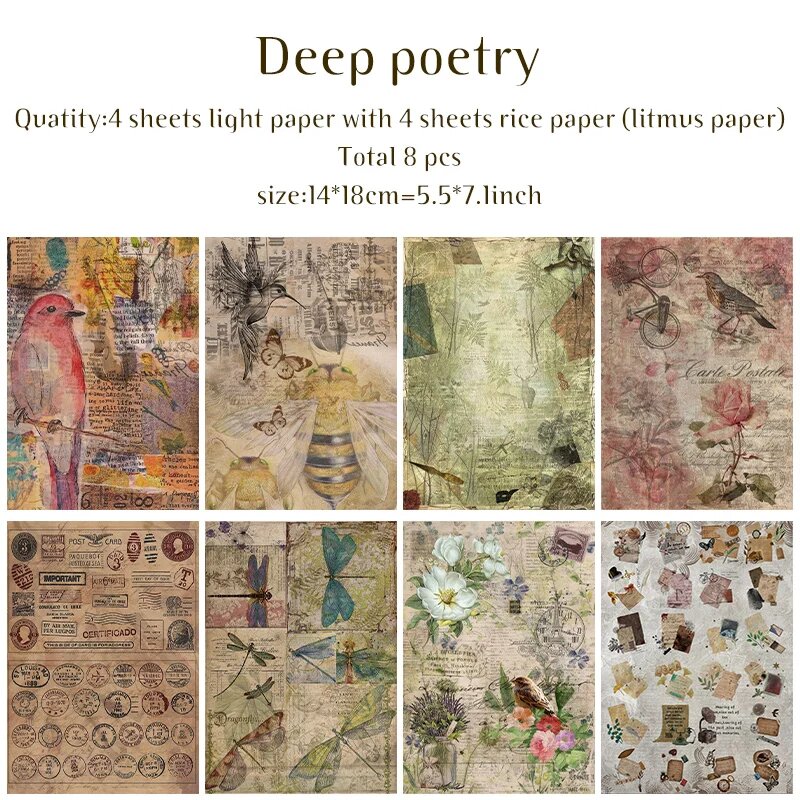 Рисовая бумага для скрапбукинга Deep poetry, 8 шт.