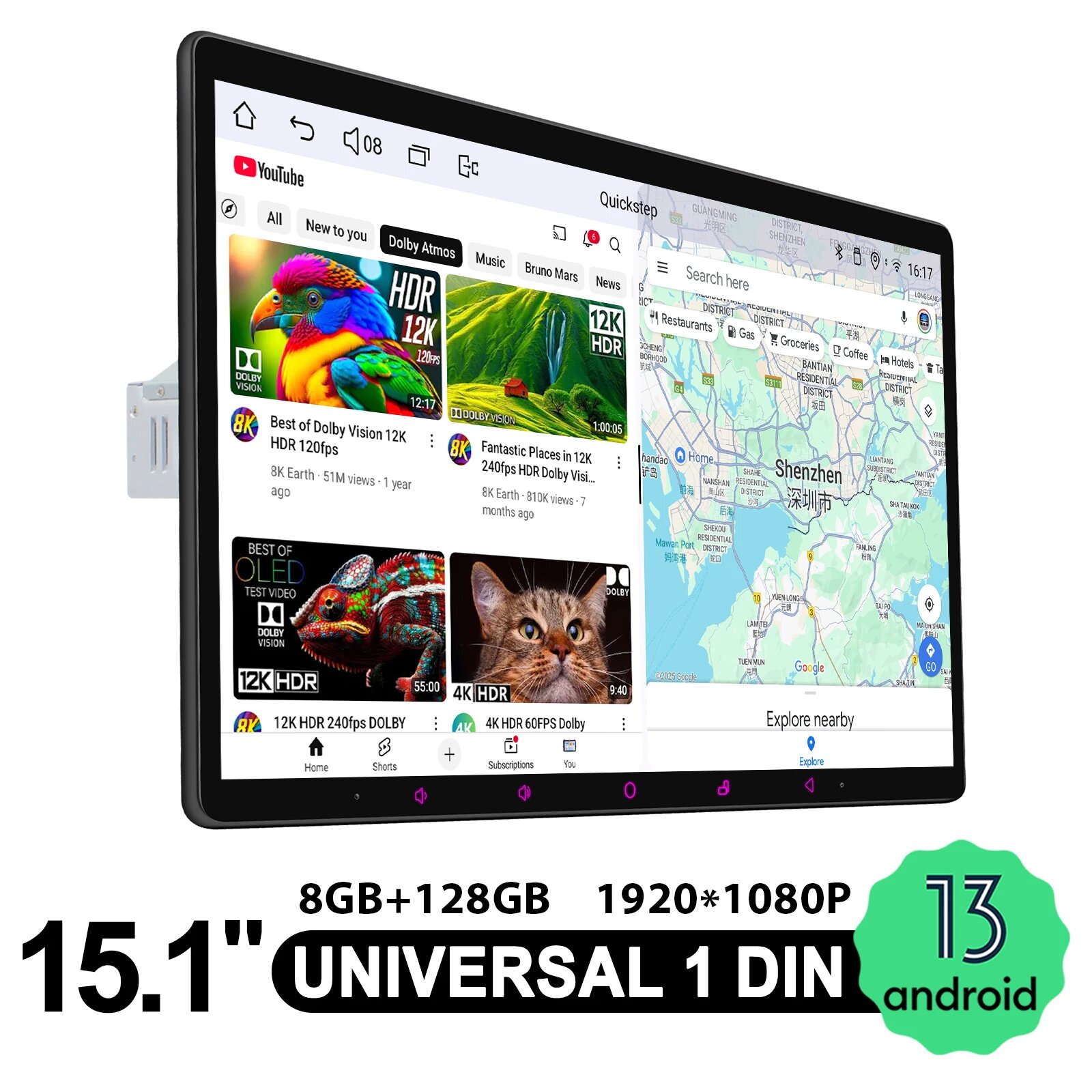 JOYING новое разработанное 15,1-дюймовое автомобильное радио стерео с большим экраном, универсальный мультимедийный плеер, головное устройство с Apple Carplay Android Auto