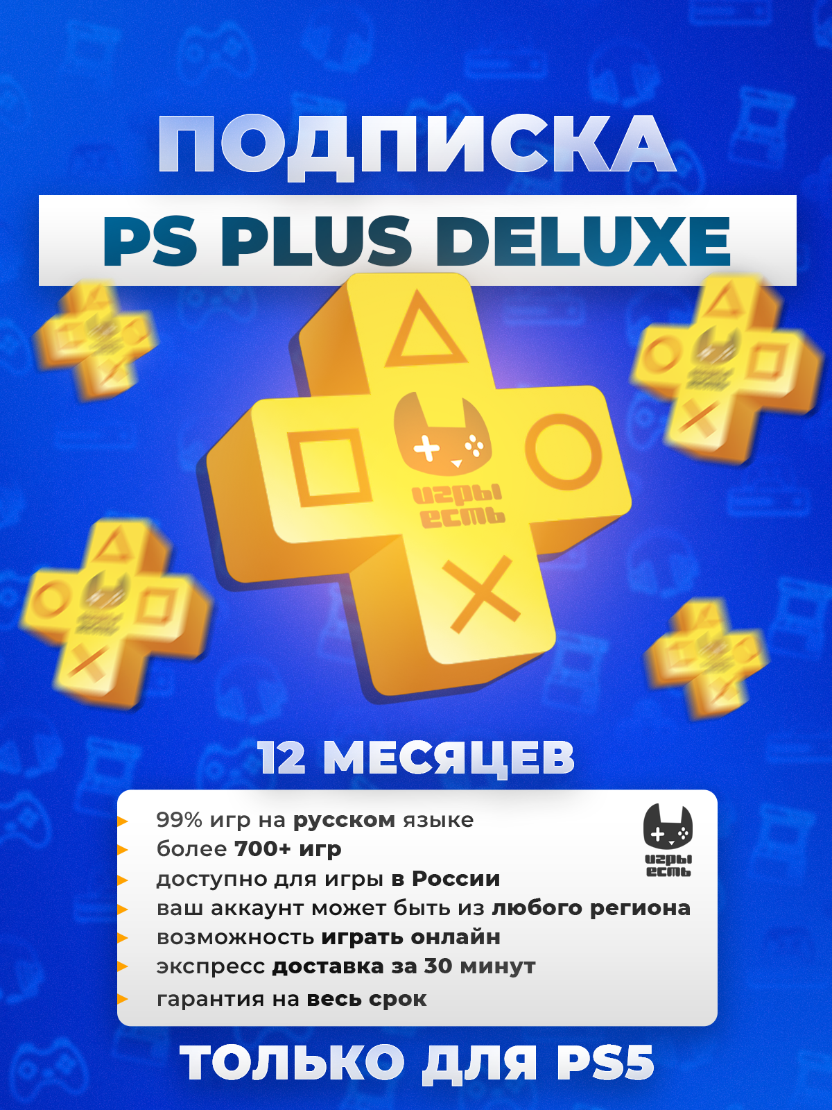 Подписка PS Plus Deluxe, для PlayStation 5, русская озвучка, на 12 месяцев