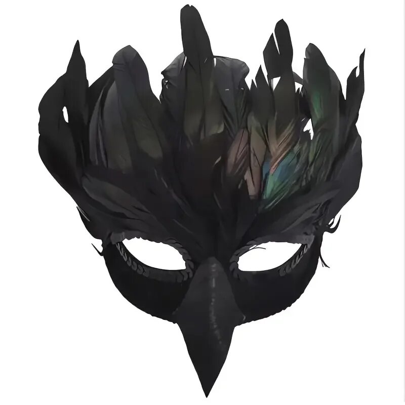 Полумаска ворона из пластика с перьями