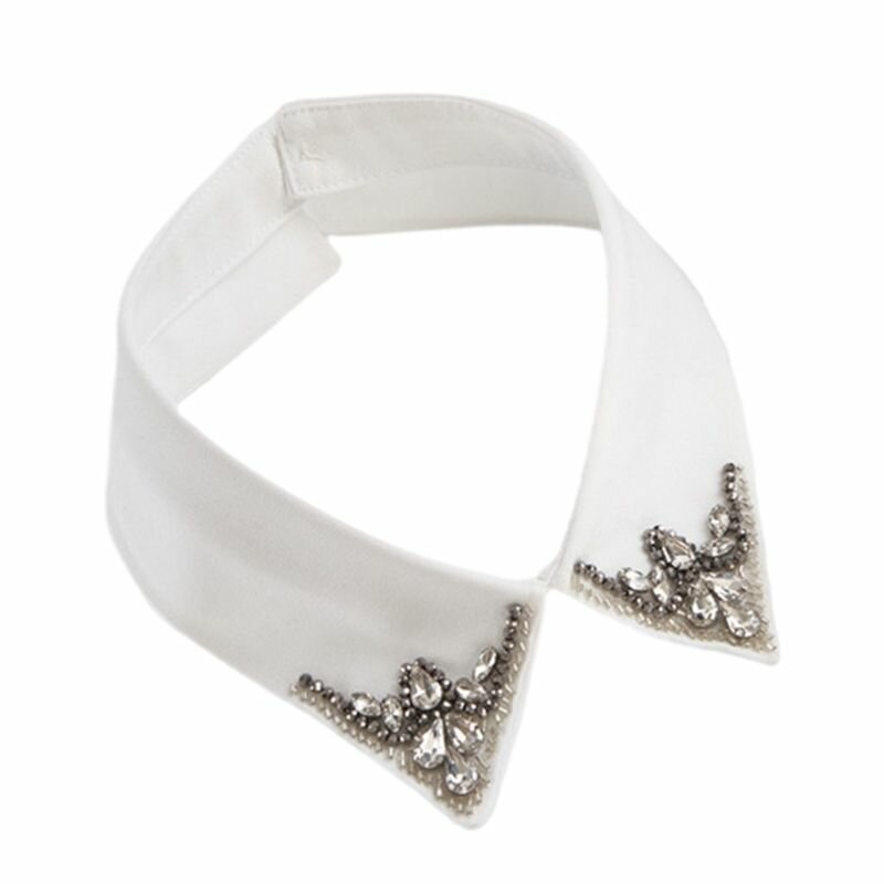 Изысканный женский поддельный воротник со стразами, украшенный бисером, с открытым воротом сзади-белый
