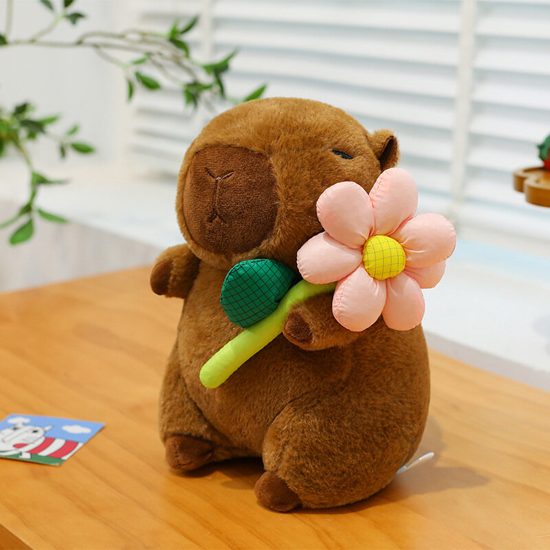 Популярная плюшевая игрушка Capybara 8inch с цветочным рюкзаком серии Capybara Doll Machine Doll Gift Оптовая продажа