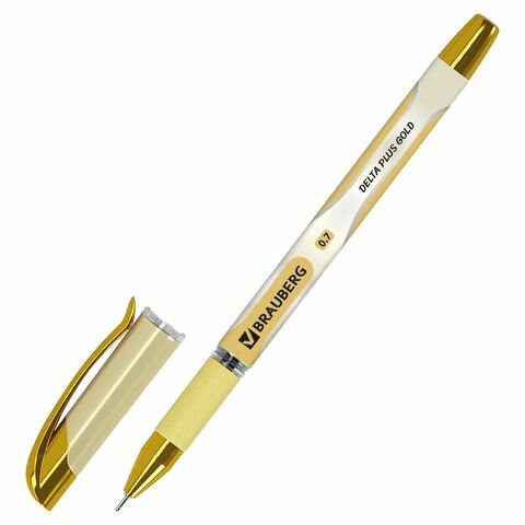 12 шт. Ручка шариковая масляная с грипом BRAUBERG "Delta Plus Gold", синяя, пишущий узел 0,7 мм, линия письма 0,35 мм,144256