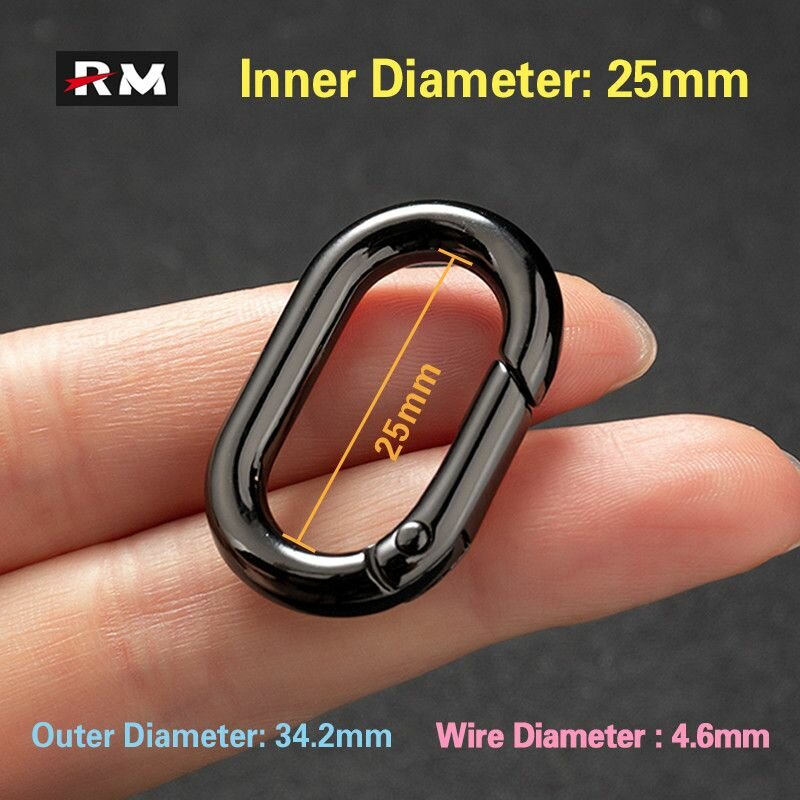 Овал-карабин для сумки металлический, Овальная пружинная пряжка брелок, Внутренний диаметр 25мм, черный, 2 шт