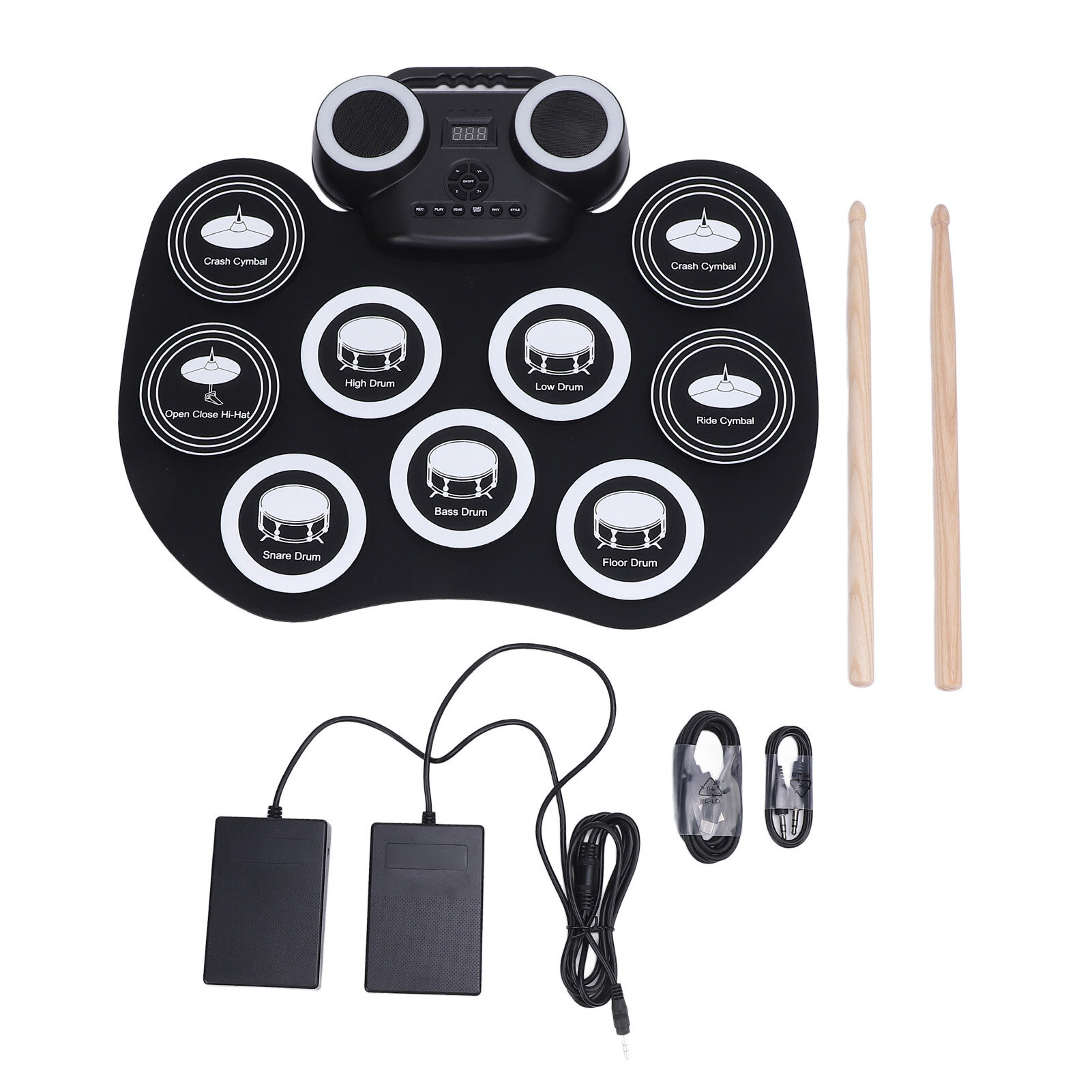 9 Pad Electric Drum Set с педалями наклеивает многофункциональный портативный перекатный электронный барабан для начинающих для начинающих