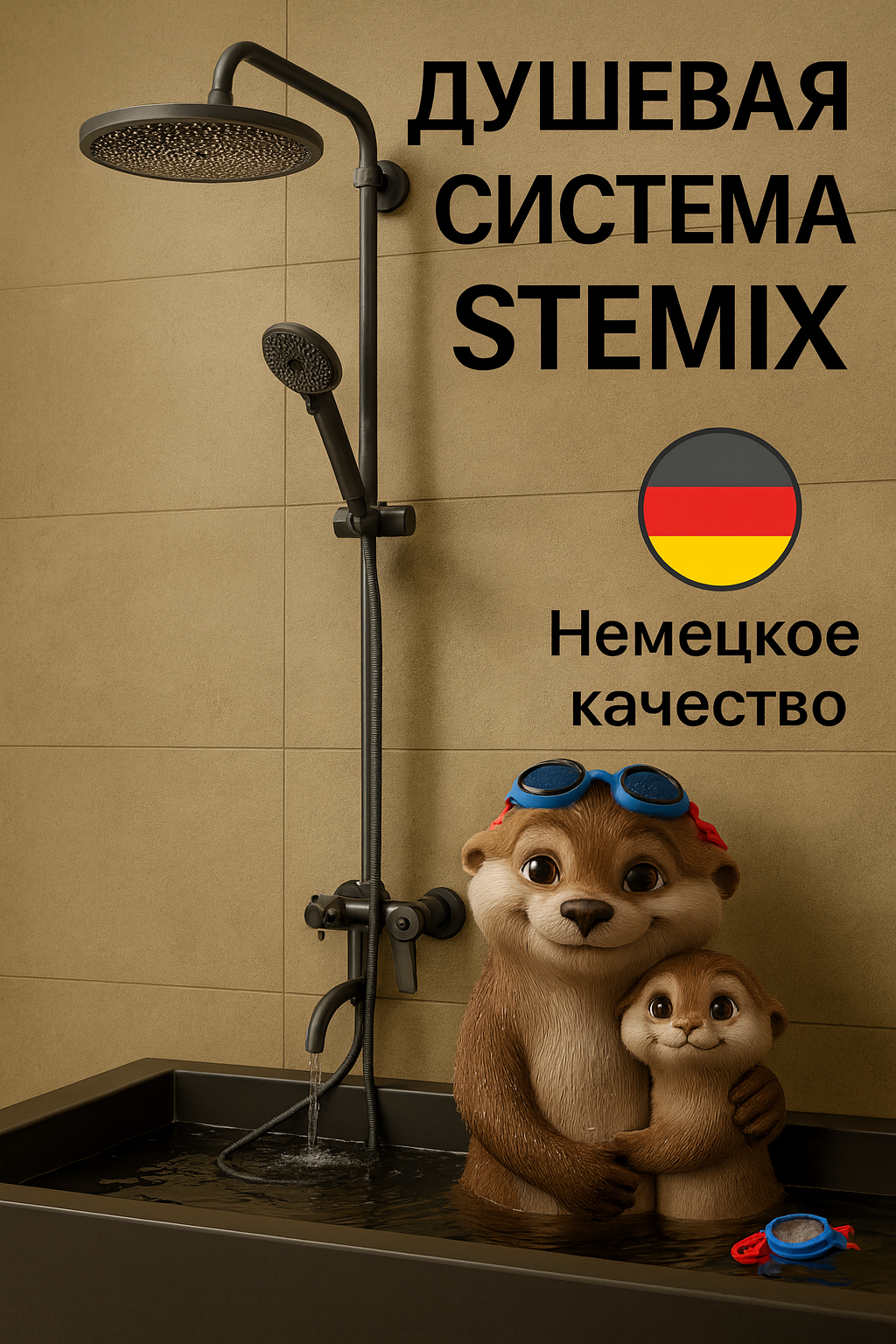 Душевая система с тропическим душем, цвет графит