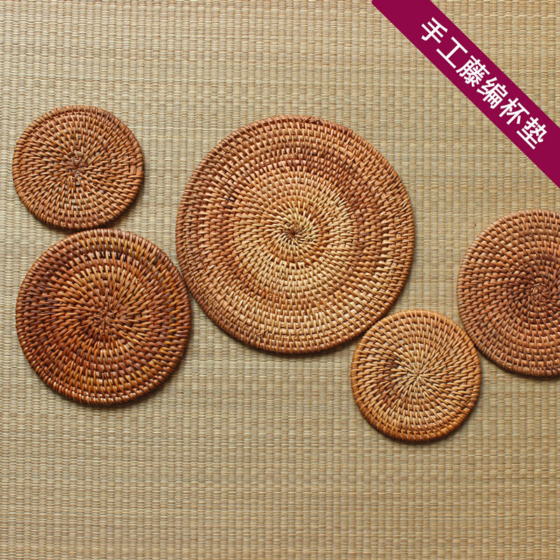 Подставка из ротанга ручной работы, креативный коврик, блюдце, чайная церемония, осенняя тарелка для обеденного стола