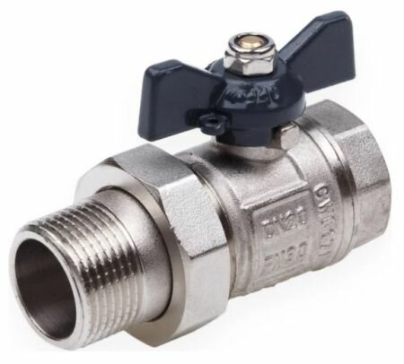 Кран шаровой (американка) 1" ВН бабочка никелированный, AQUALINK