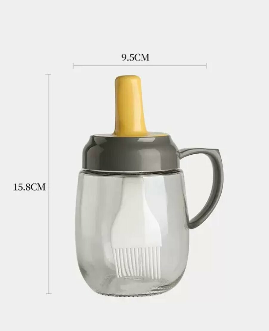 Емкость с кистью для масла, 330 мл, желтый/серый, стекло/пластик