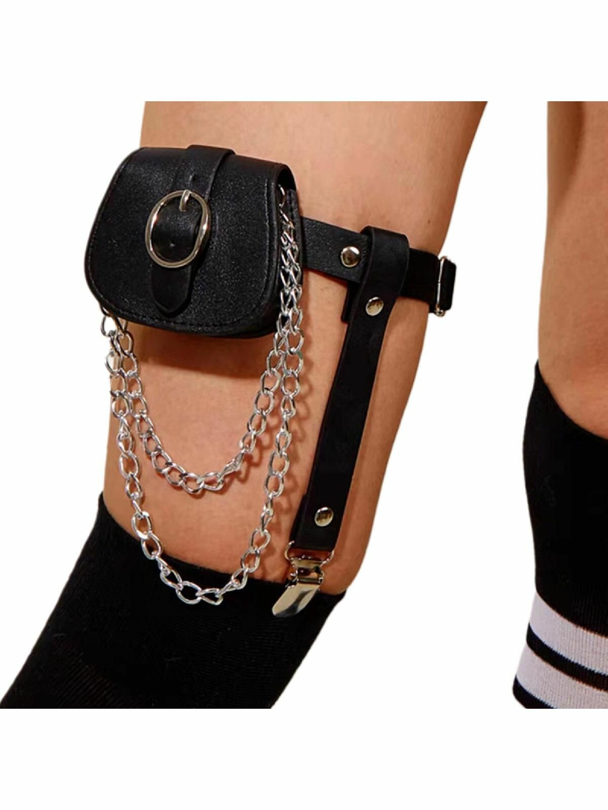 Сексуальный пояс-подвязка из кожи PU, Пуговица черная