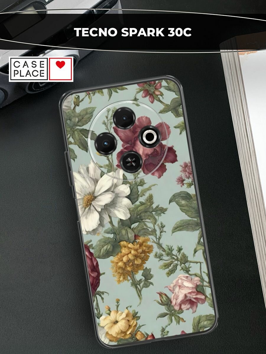 Чехол на Tecno Spark 30C / Текно Спарк 30C с принтом Акварельные красные цветы