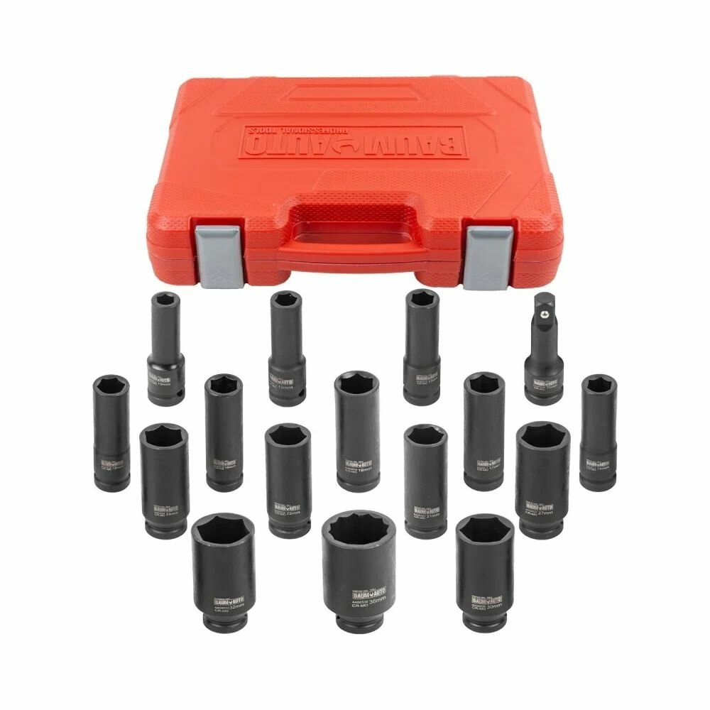 Набор головок ударных 6-гранных, 16 предметов, 1/2' DR BaumAuto BM-4177-5MPB(52533)