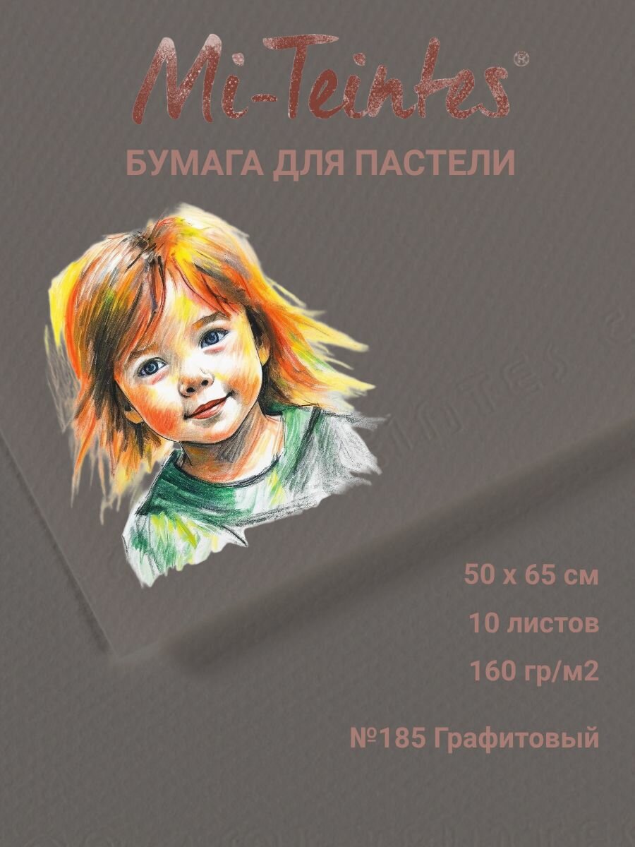 CANSON Mi-Teintes бумага для пастели 160 г/м2, 10 листов 50 х 65 см, №185 Графитовый C31032S131