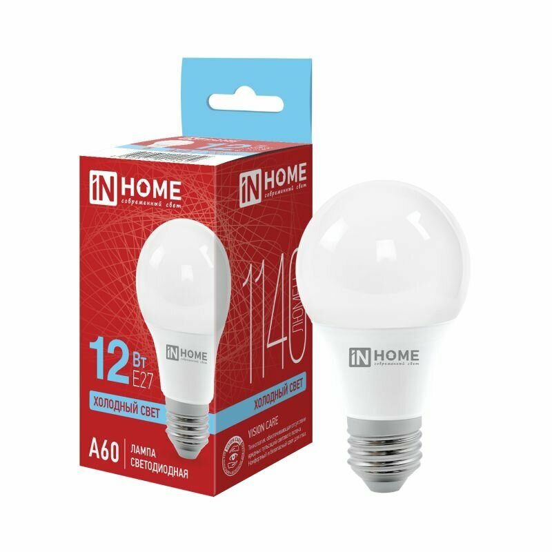 Лампа светодиодная LED-A60-VC 12Вт 230В Е27 6500К 1140Лм IN HOME (10шт)