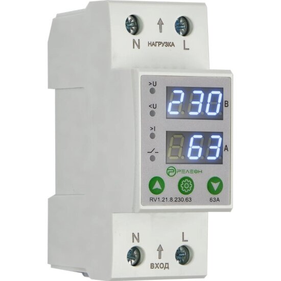 Реле контроля напряжения и тока Релеон 1L (230В AC) 63А, RV121823063