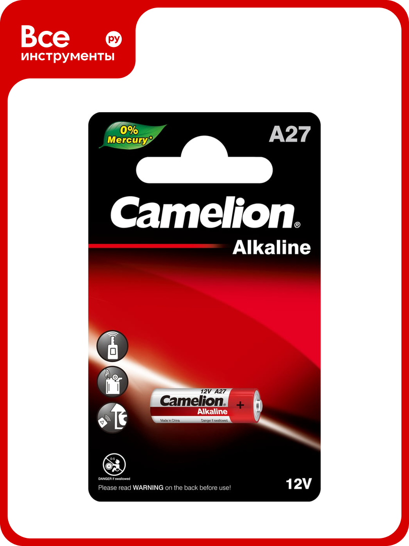 Батарейка Camelion LR27A BL-1 Mercury Free A27-BP1 12В 12829