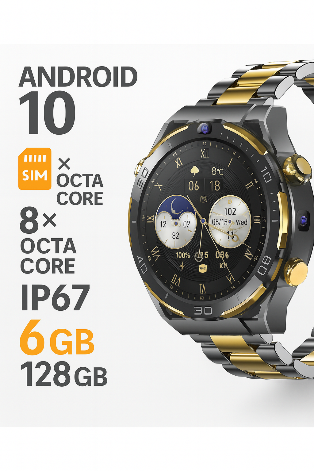 4G LTE Android Умные часы 6 ГБ + 128 ГБ Android 10, мужские, женские GPS камера, Bluetooth мониторинг сердечного ритма