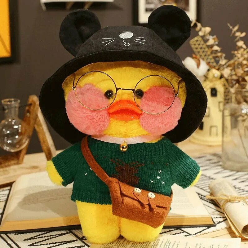 Мягкая игрушка уточка Лалафанфан MK Toy желтая / Утка Лала фанфан в очках в подарок ребенку/ Lalafanfan Duck Желтая