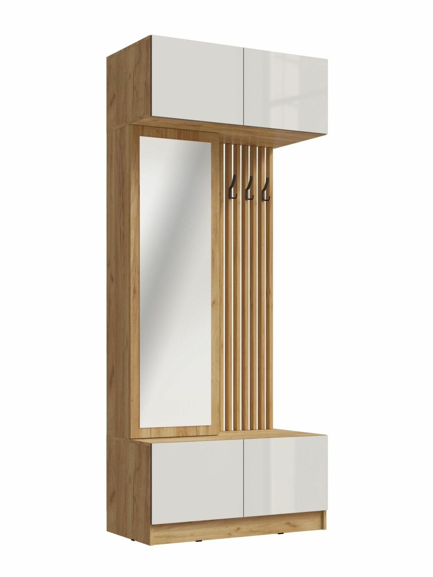 Прихожая Регина мебель для прихожей 1000х2400х520 (Белый глянец/ Дуб крафт) МИФ