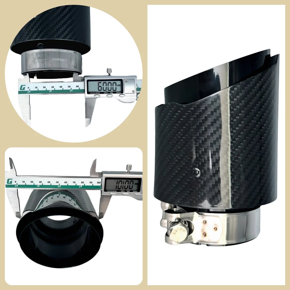 1 шт. Универсальный автомобильный глушитель из углеродного волокна с нержавеющей сталью, глянцевый черный, с эффектом твилл, насадка на выхлопную трубу 60mm-101mm