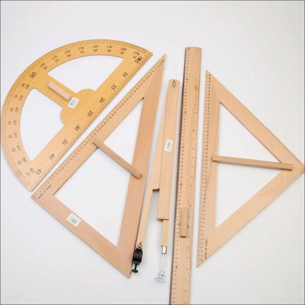 Деревянный набор для школьной доски, 5 предметов: 2 треугольника, 1 транспортир, 1 циркуль, 1 линейка, 1 набор