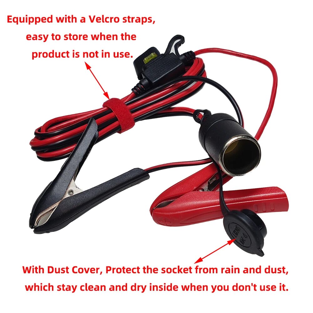 Автомобильный аварийный источник питания JKM 12/24 В, кабель для пуска, гнездо прикуривателя, до провода зажима крокодила 85 мм с предохранителем с лезвием 20 А 1.8M with Lid strap