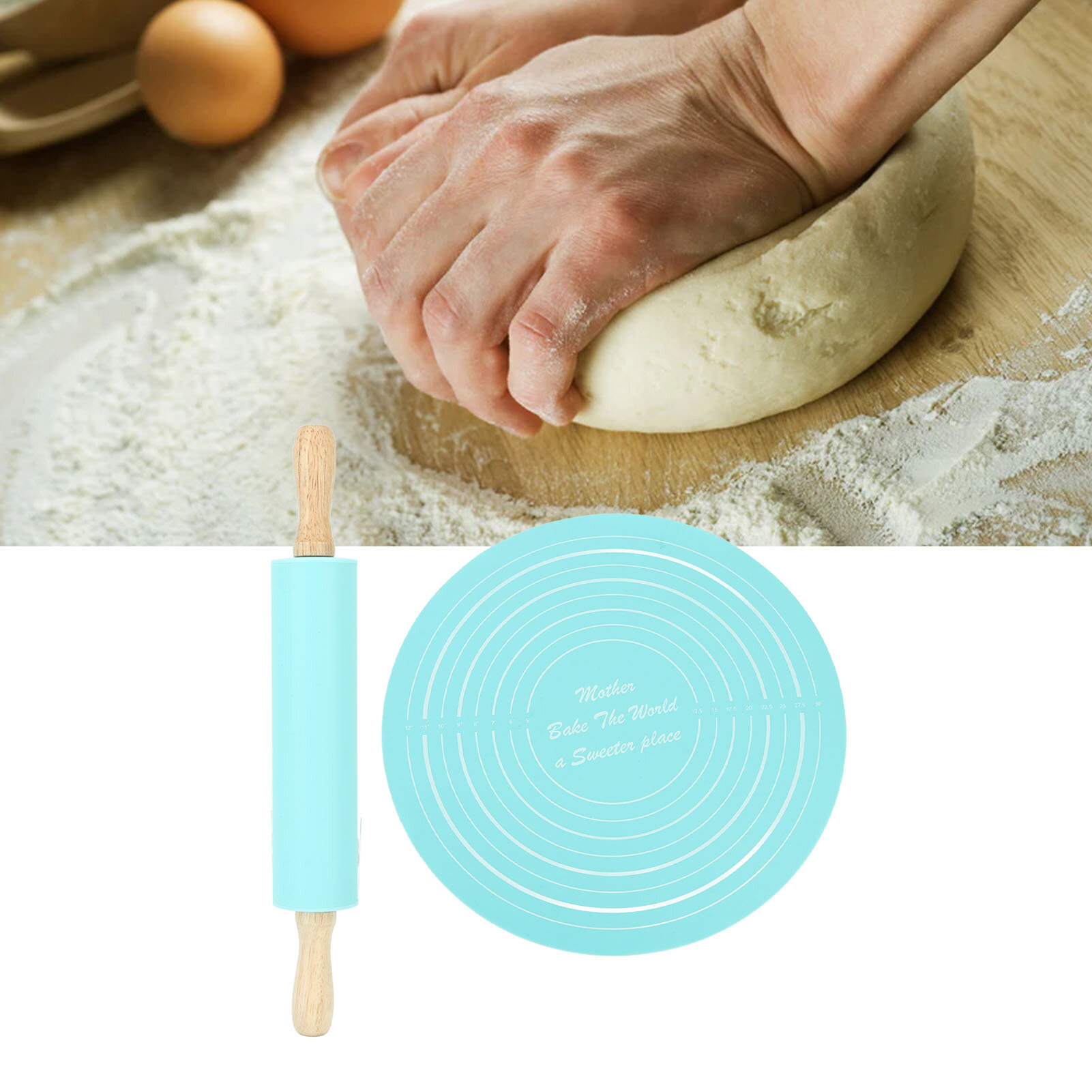Скалка Коврик для выпечки кондитерских изделий Большая силиконовая скалка Мешалка Инструмент для выпечки для кухни Синий