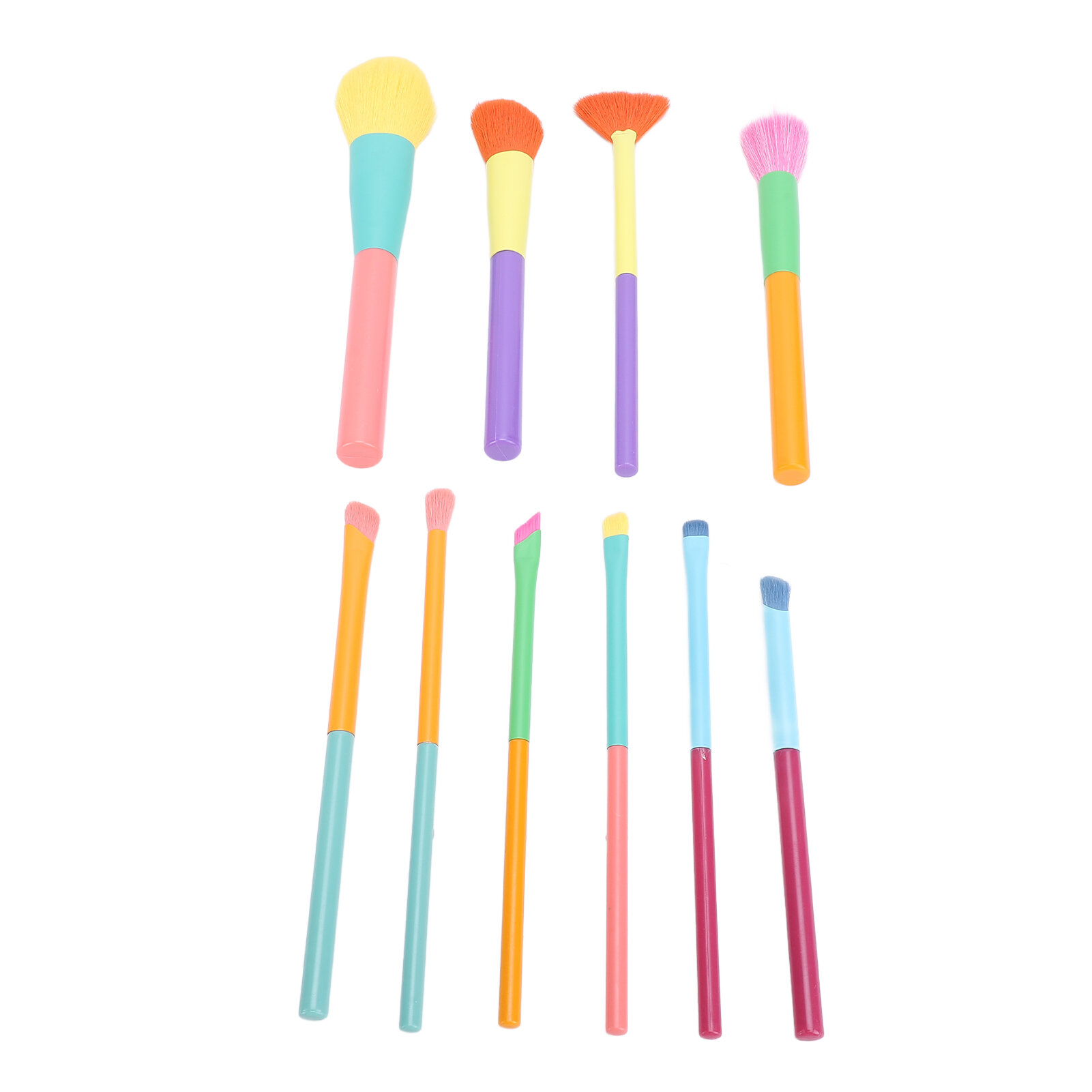 Набор из 10 кистей для макияжа, мягкие нейлоновые ворсистые разноцветные косметические кисти для рассыпчатой пудры, румян, теней для век, контуринга
