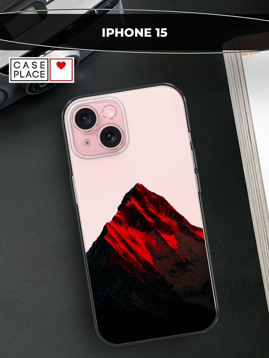 Чехол на Apple iPhone 15 / Айфон 15 с принтом Красная гора 2, прозрачный