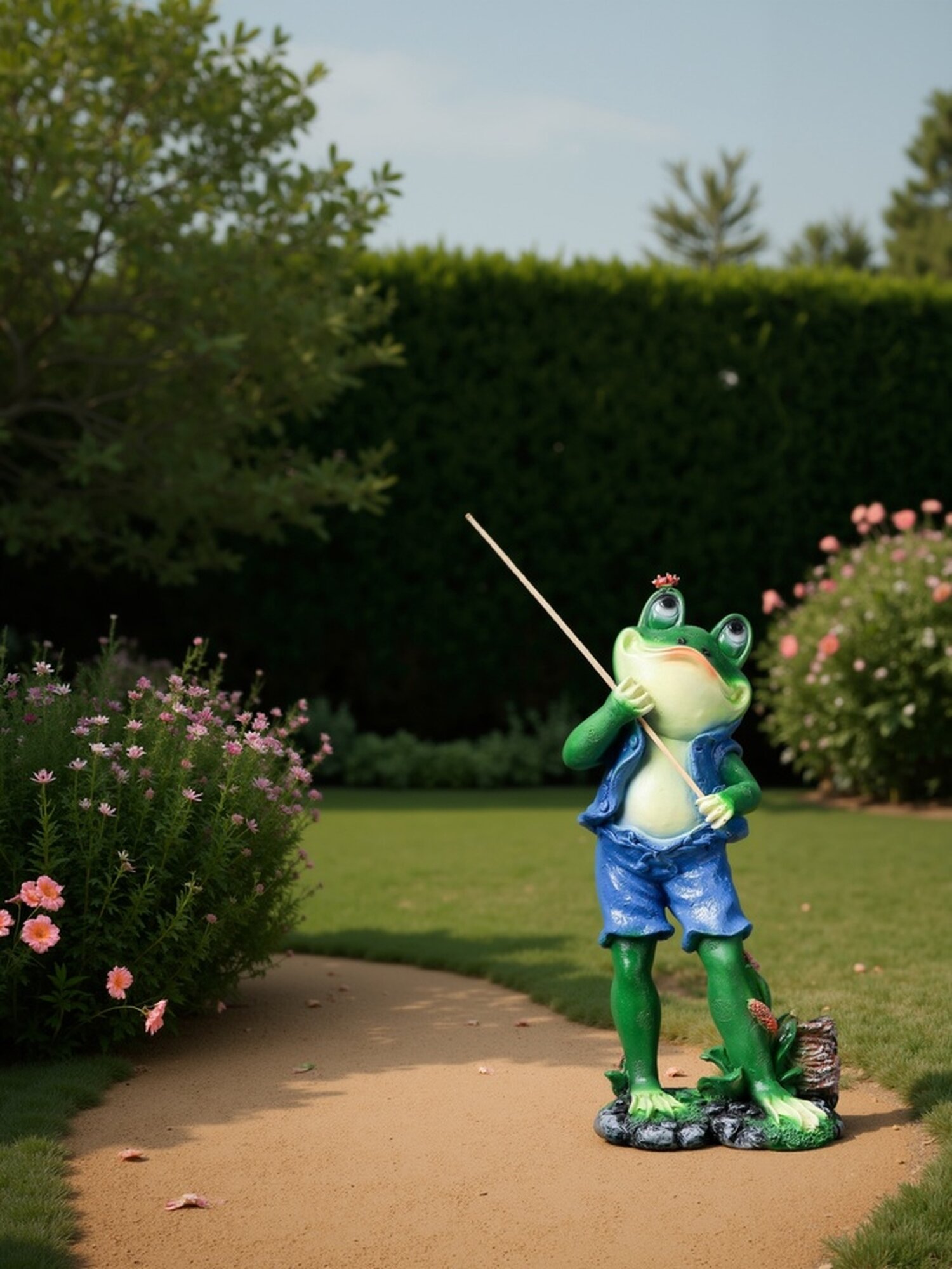 Садовая фигура Хорошие сувениры "Лягушонок рыбак", 12х18х40 см