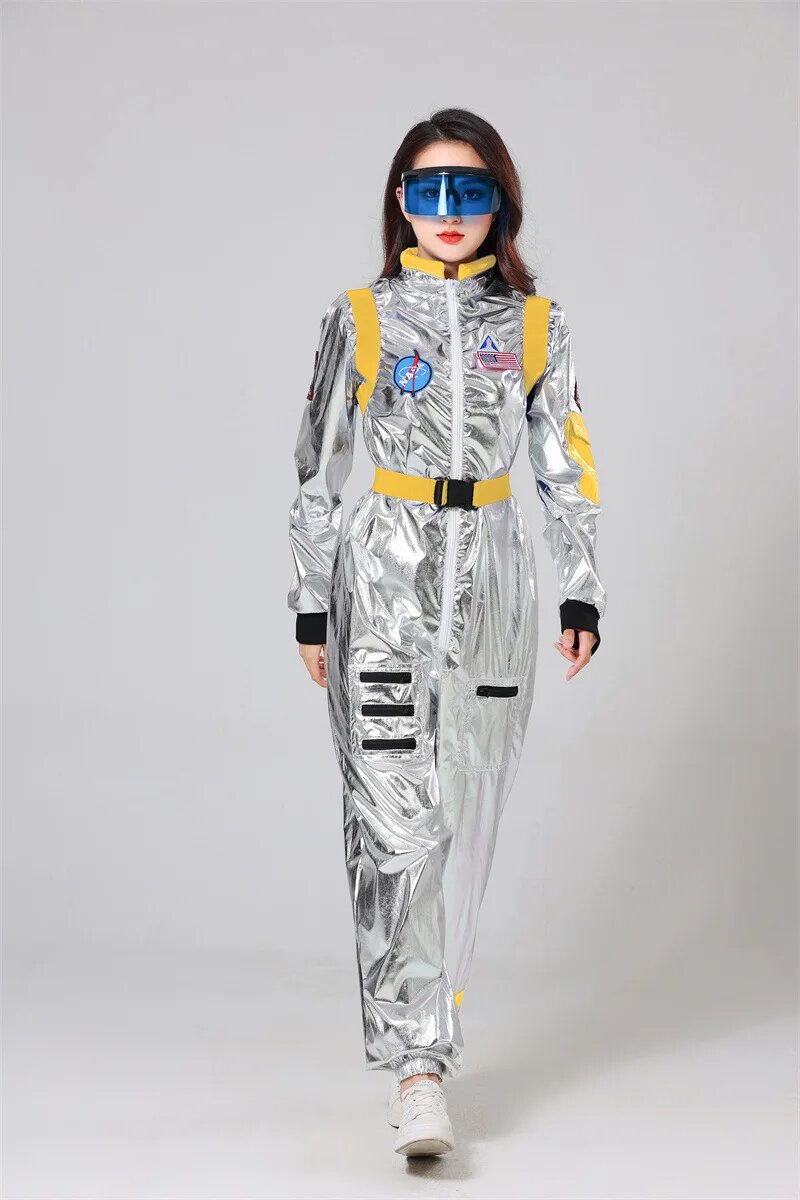 Серебряный костюм космонавта из полиэстера, взрослый XL, Adult female yellow