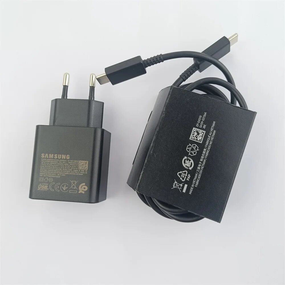 EP-T4511 Зарядное устройство Samsung 45 Вт USB C Супер быстрая зарядка Адаптер европейского стандарта 1/1,8 м Тип C Кабель для Galaxy S25 S24 S23 S22 S21 S20 Ultra FE