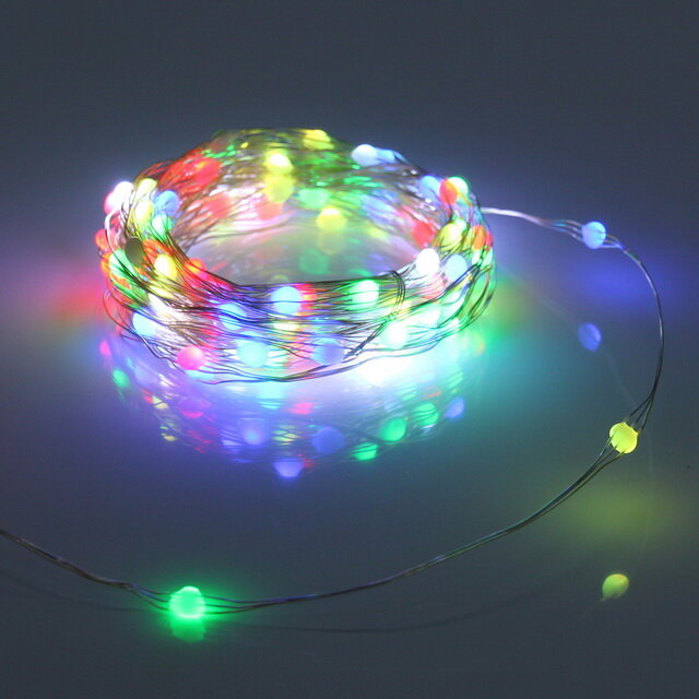 Светодиодная USB-гирлянда Роса Монпасье 10 м, 100 разноцветных RGB Led, серебряная проволока, пульт управления, таймер, IP20, Serpantin (Серпантин), 183-0231