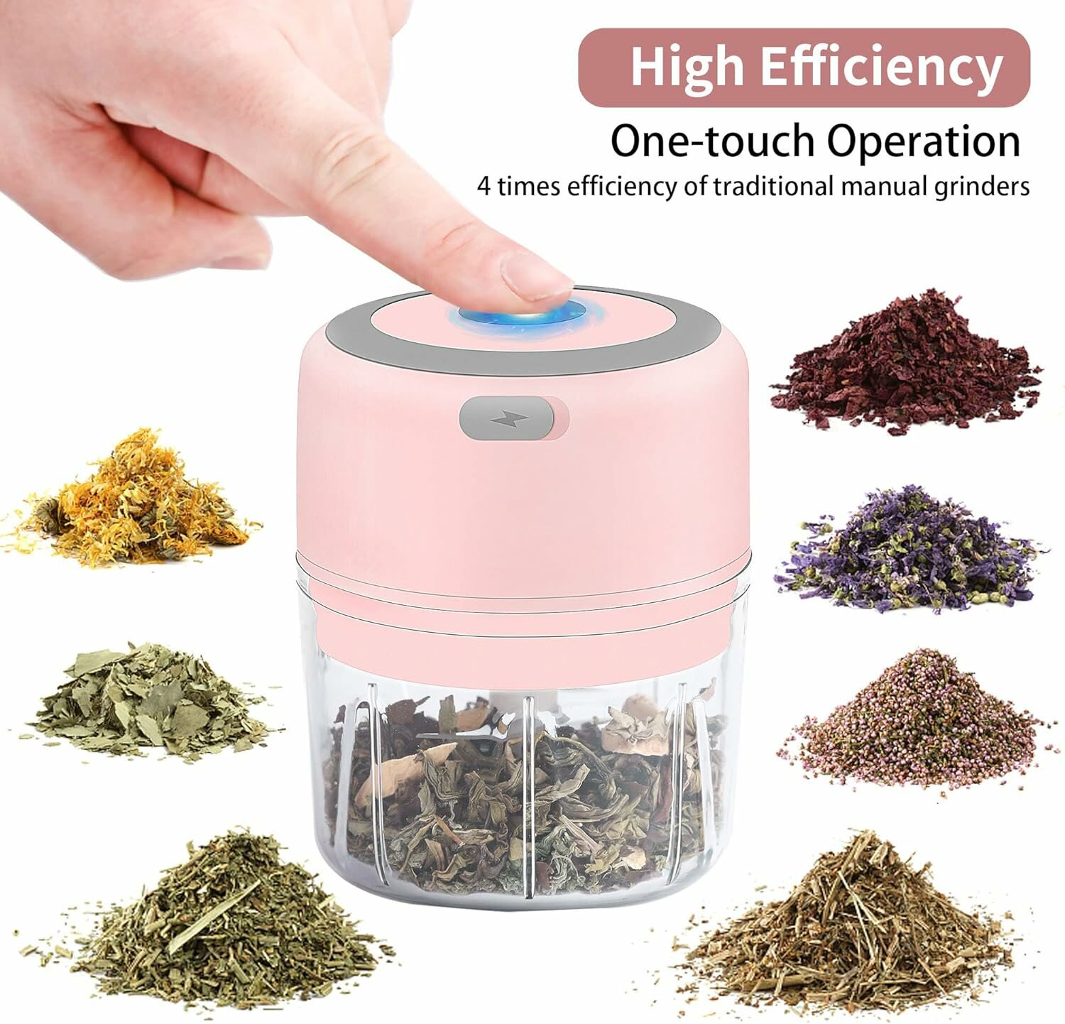 HAQI Электрическая мельница для трав - Большая 8.9 см чаша для измельчения сухих трав и специй, USB зарядка