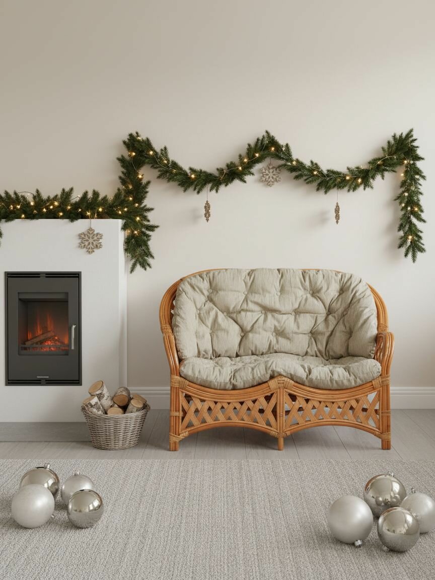 Диван плетёный из натурального ротанга с мягкими подушками