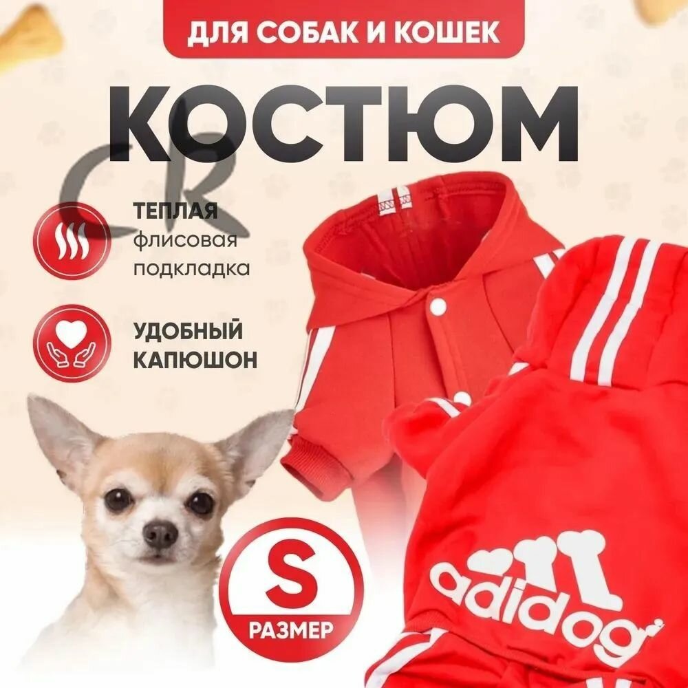 Adidog, Комбинезон для домашних животных, Одежда для собак, Спортивная куртка для собак, Костюм кошки(S, красный)