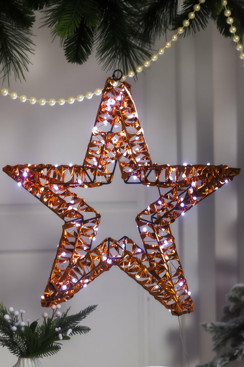 Светящаяся звезда ночное волшебство, металл, голографическая пленка, 120 холодных белых микро LED-огней, 45 см, уличная, Winter Deco 1001347