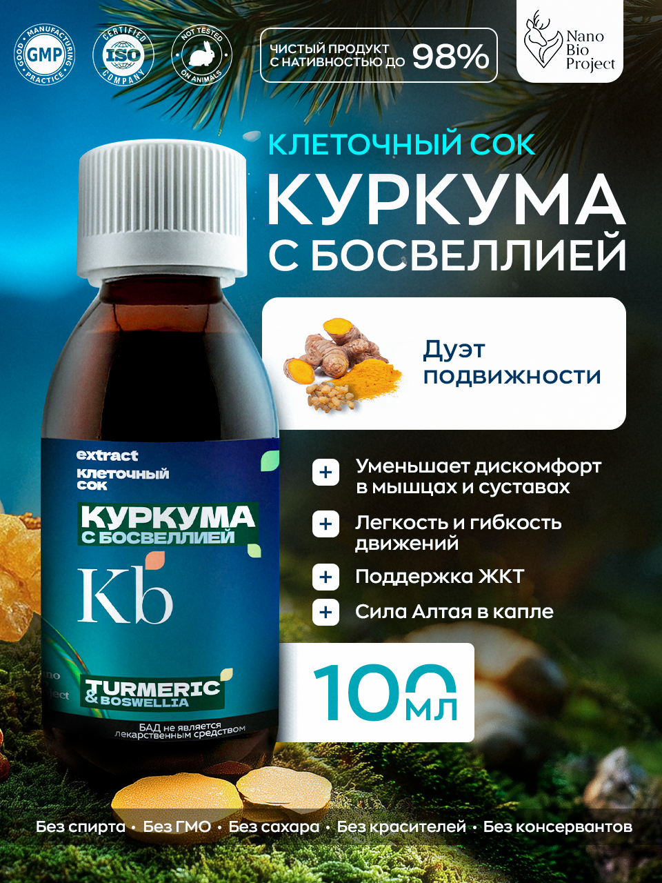 Экстракт куркумы, с босвиллией 100 мл NanoBioProject / НаноБиоПроект