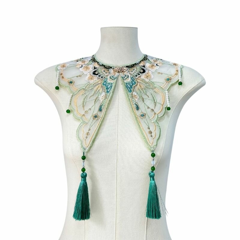 Вышитый бисером искусственный воротник с кисточкой-кисточка из бисера