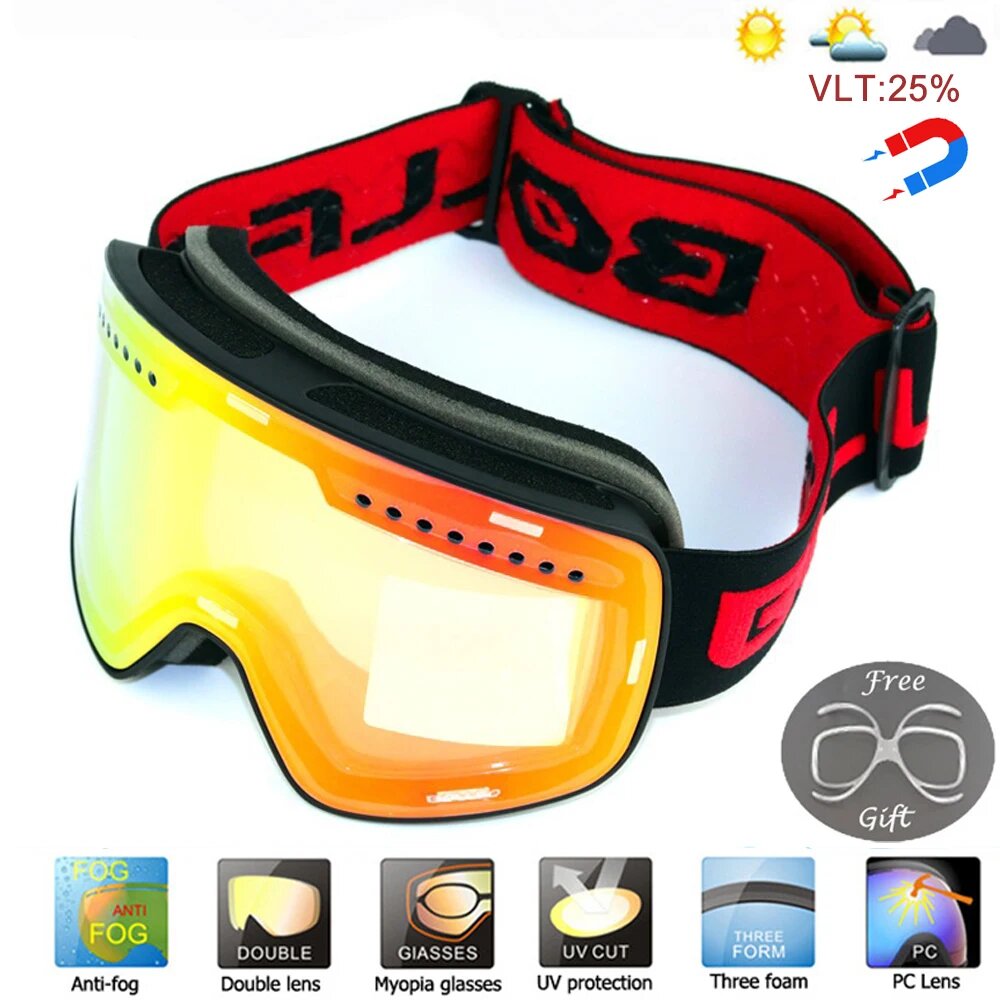 BOLLFO лыжные очки Magnetic Ski Goggles, VLT:25%