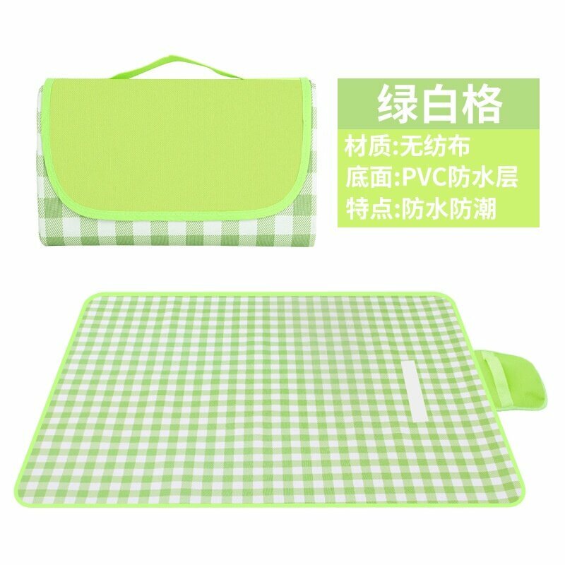 Коврик для прогулок из листьев зеленых на открытом воздухе из нетканого полотна с влагозащитой для пикника зеленая клетка 200 150 см