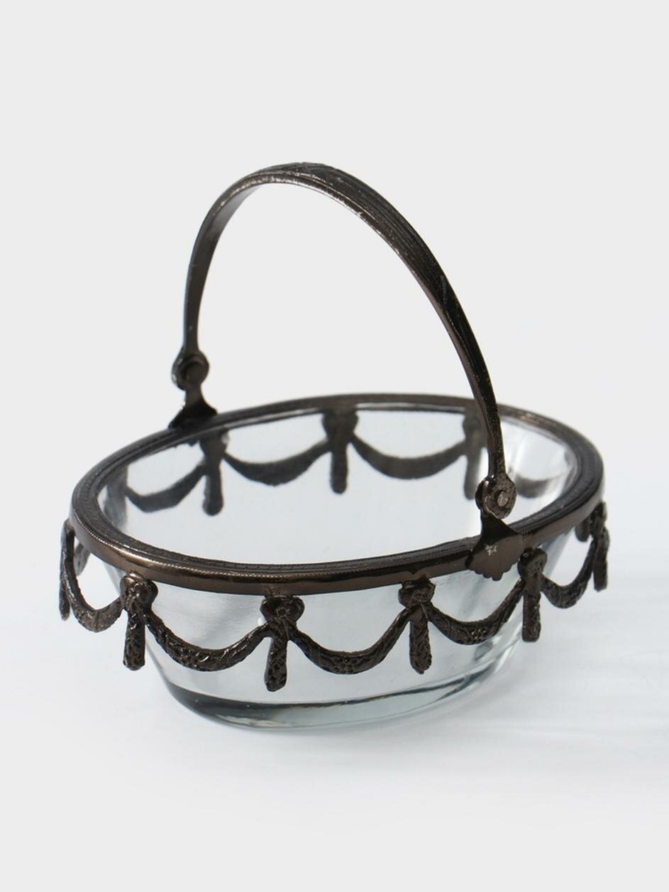 Стеклянная ваза с ручкой «Богемия», 14.5×13.5×11.5 см, стекло, латунь