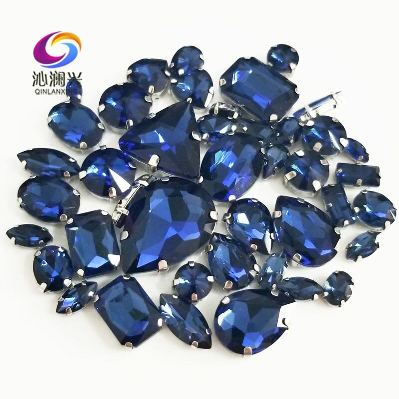 Стразы пришивные Смешанный размер 68 шт. Основание серебряный цвет, высшего качества Хрустальное стекло, стразы для рукоделия