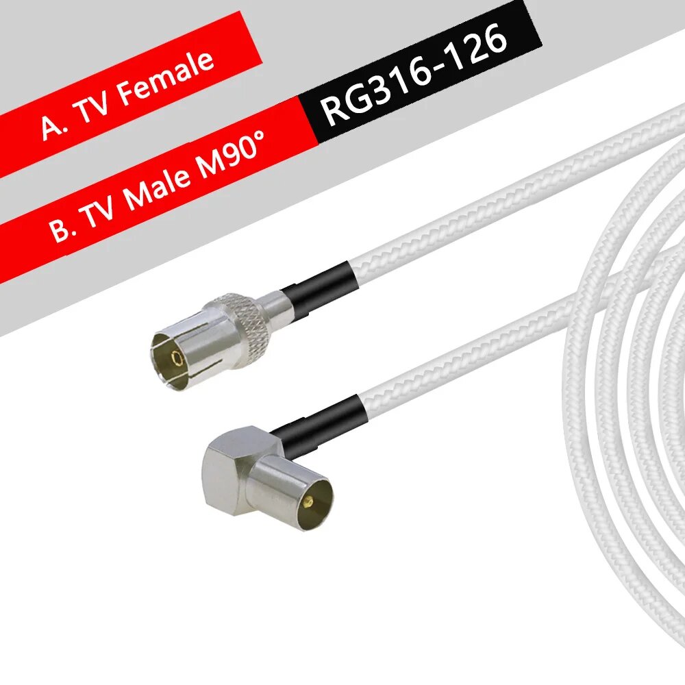 Коаксиальный кабель RG316, 90° TV F to TV M90, 5M(16.4FT)