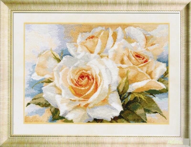 Набор для вышивания крестом "Белые розы" 2-32, 40х25 см, Алиса