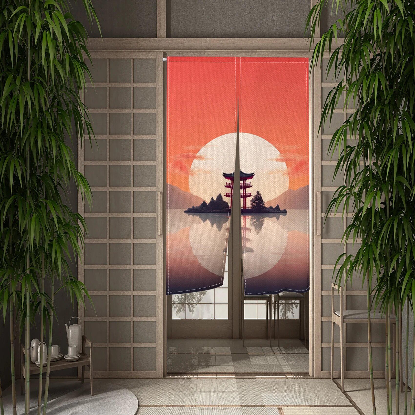 Японская раздельная дверная занавеска Noren Сакура 100x200cm, 17