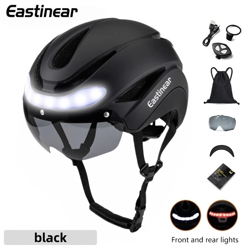 Eastinear HT-16 велосипедный шлем с подсветкой Черный, black