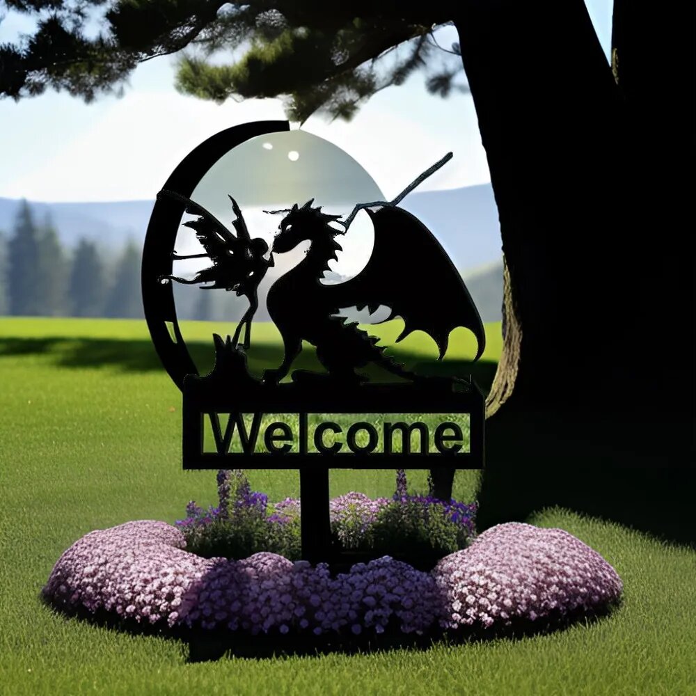 Флюгер с фигуркой дракона и феи для сада или дома. Металлический флюгер украсит участок и покажет направление ветра.