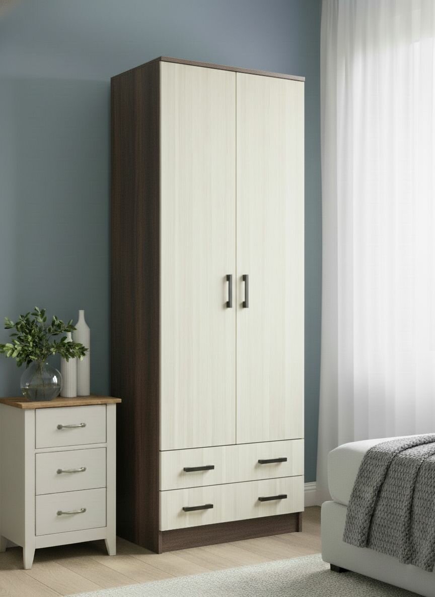 Шкаф Дуэт платяной Венге/Лоредо , ЛДСП, со штангой, ящиками, для спальни, гостиной, прихожей 800х2200х487, ЭРА