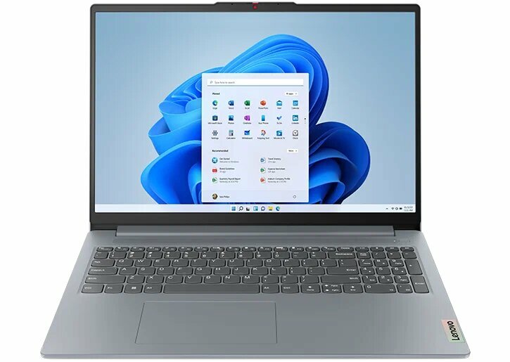 15.6" Ноутбук Lenovo IdeaPad Slim 3 15AMN8, AMD Ryzen 5 7520U 2.8ГГц, RAM 8ГБ LPDDR5, SSD 512ГБ, AMD Radeon 610M, Windows 11 Pro + MS Office 2021 Pro, русская клавиатура, серый